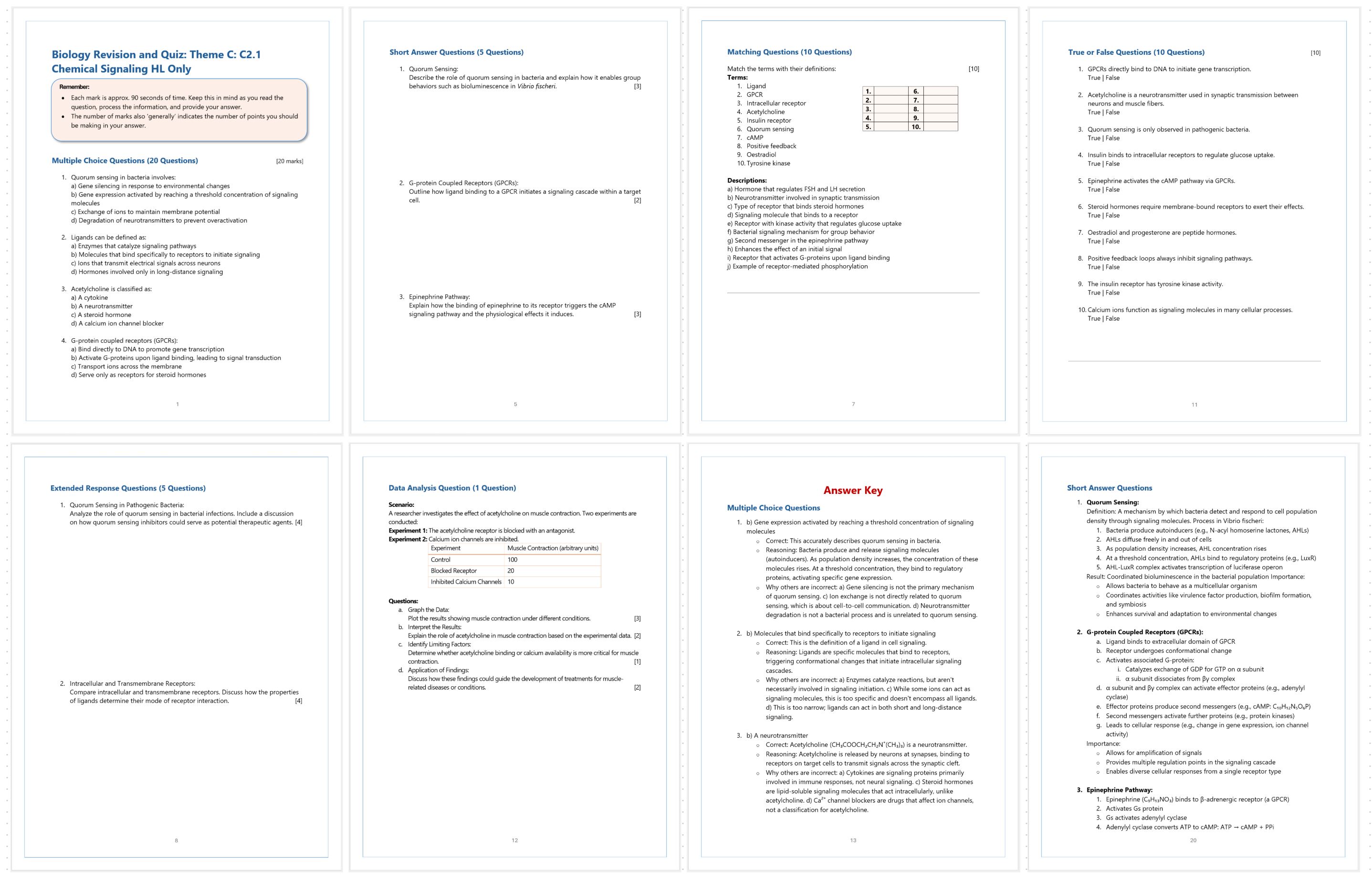 IB DP Biology C2.1 Chemical Signalling Quiz and Revision Worksheets ...