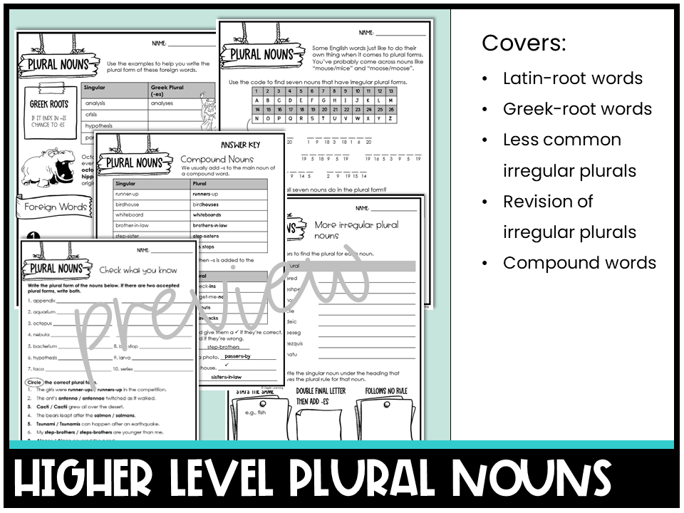 Plural Nouns for Higher Levels Year 5, 6 Greek, Latin, Foreign Plurals ...