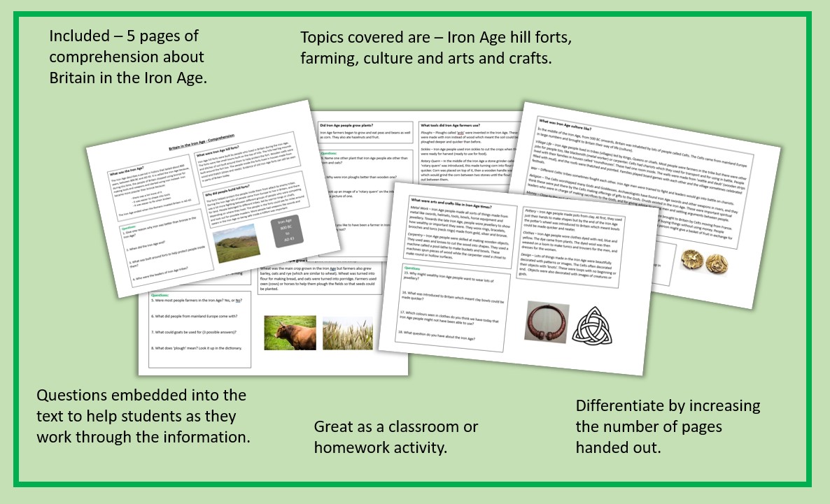 Iron Age in Britain Information Report Comprehension | Teaching Resources