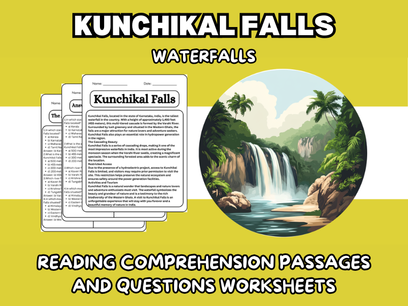 Kunchikal Falls - Waterfalls Reading Comprehension Passages and ...