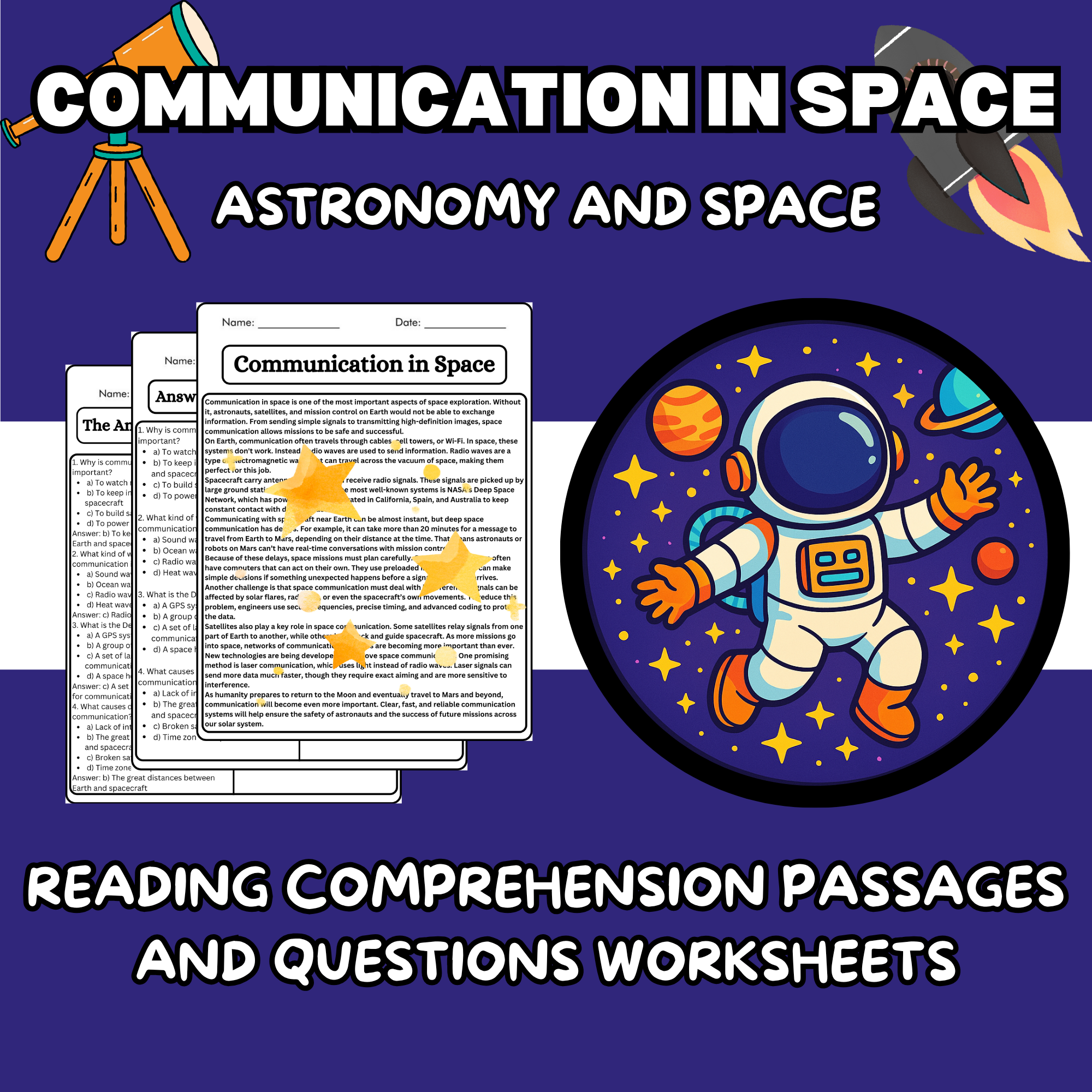 Communication in Space - Astronomy and Space Reading Comprehension ...
