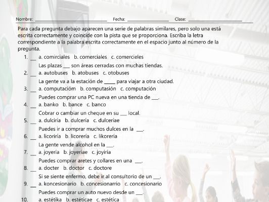 Places and Buildings Spelling Challenge Spanish Worksheet | Teaching ...