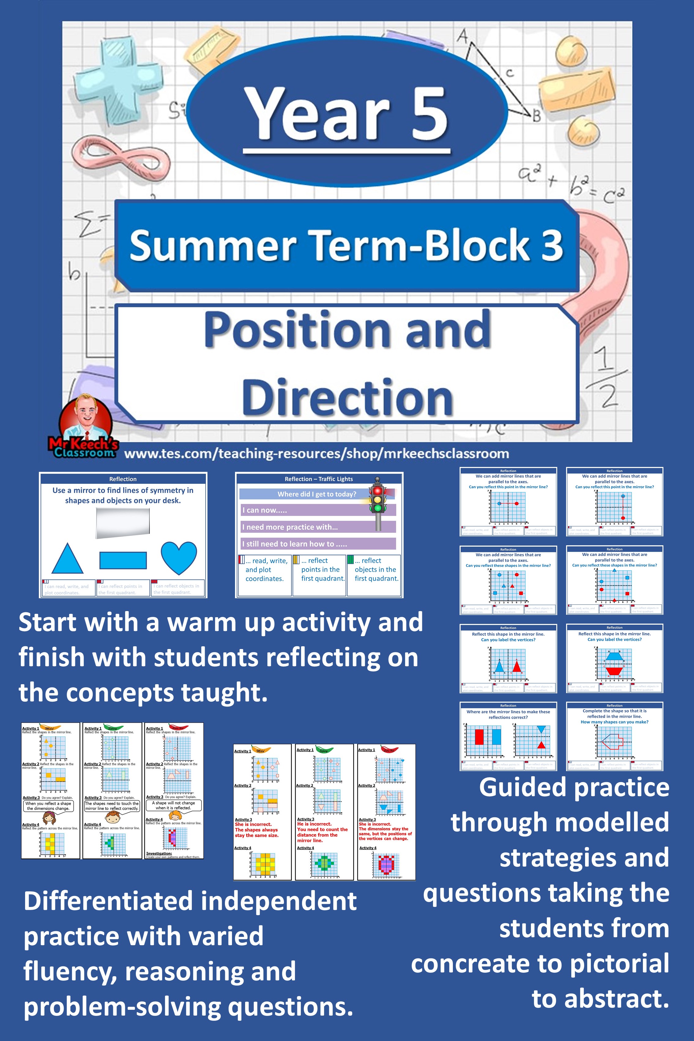 Year 5 - Position and Direction - Reflection with coordinates - White ...