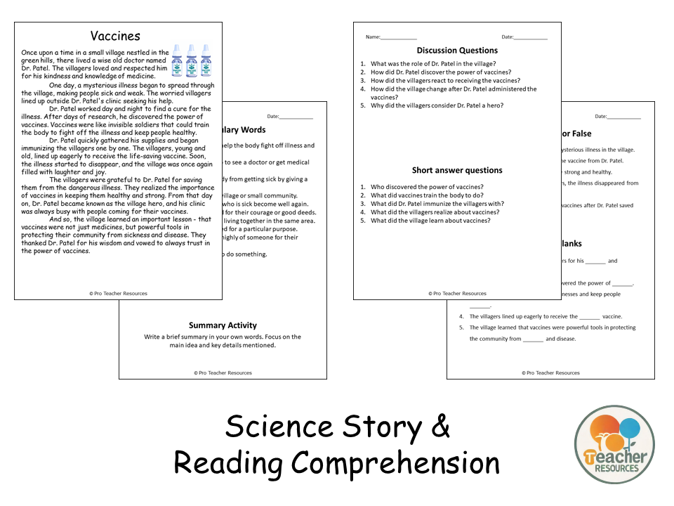Vaccines Reading Science Story Comprehension Questions Worksheet ...