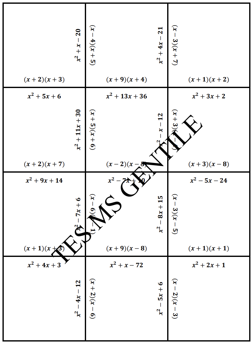 Factorising And Expanding Quadratic Expressions Match Up Puzzle