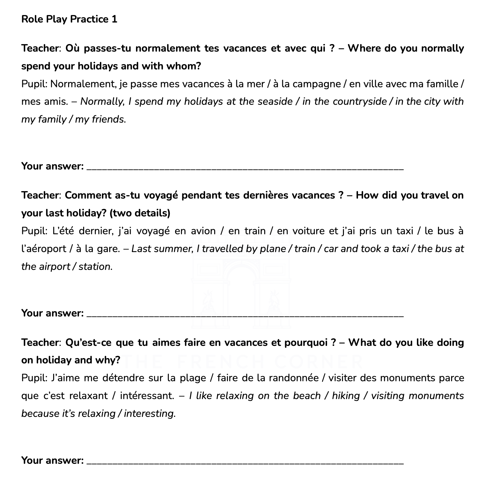 2026 AQA GCSE French Speaking Higher Tier Role Play | Teaching Resources