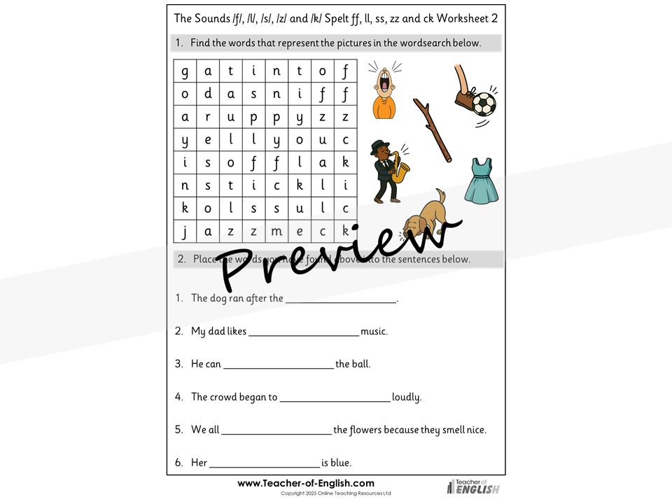 The f, l, s, z and k Sounds Spelt ff, ll, ss, zz and ck - Year 1 ...