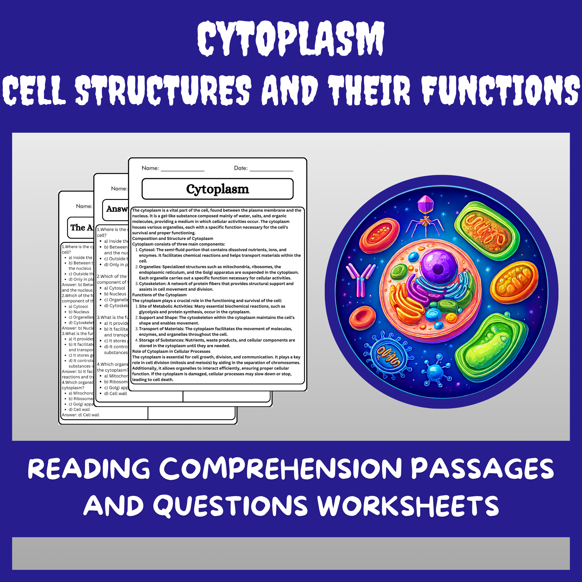 Cytoplasm - Cell Structures and Their Functions Reading Comprehension ...