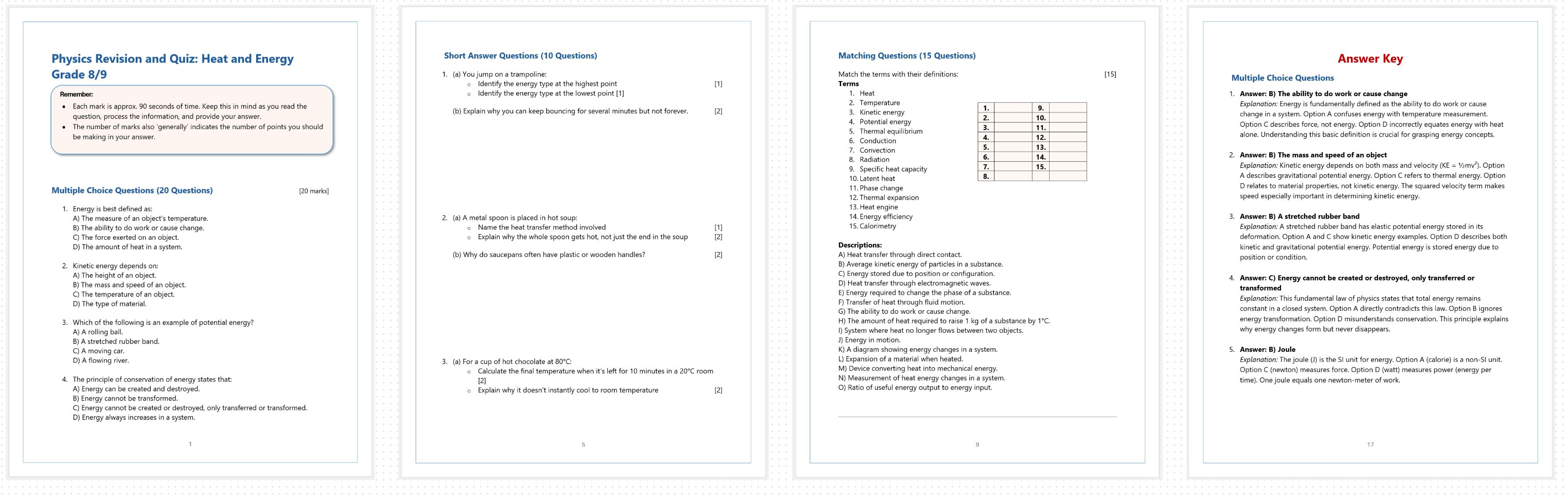 MYP Heat & Thermal Energy Quiz & Revision Pack 2026 | Teaching Resources
