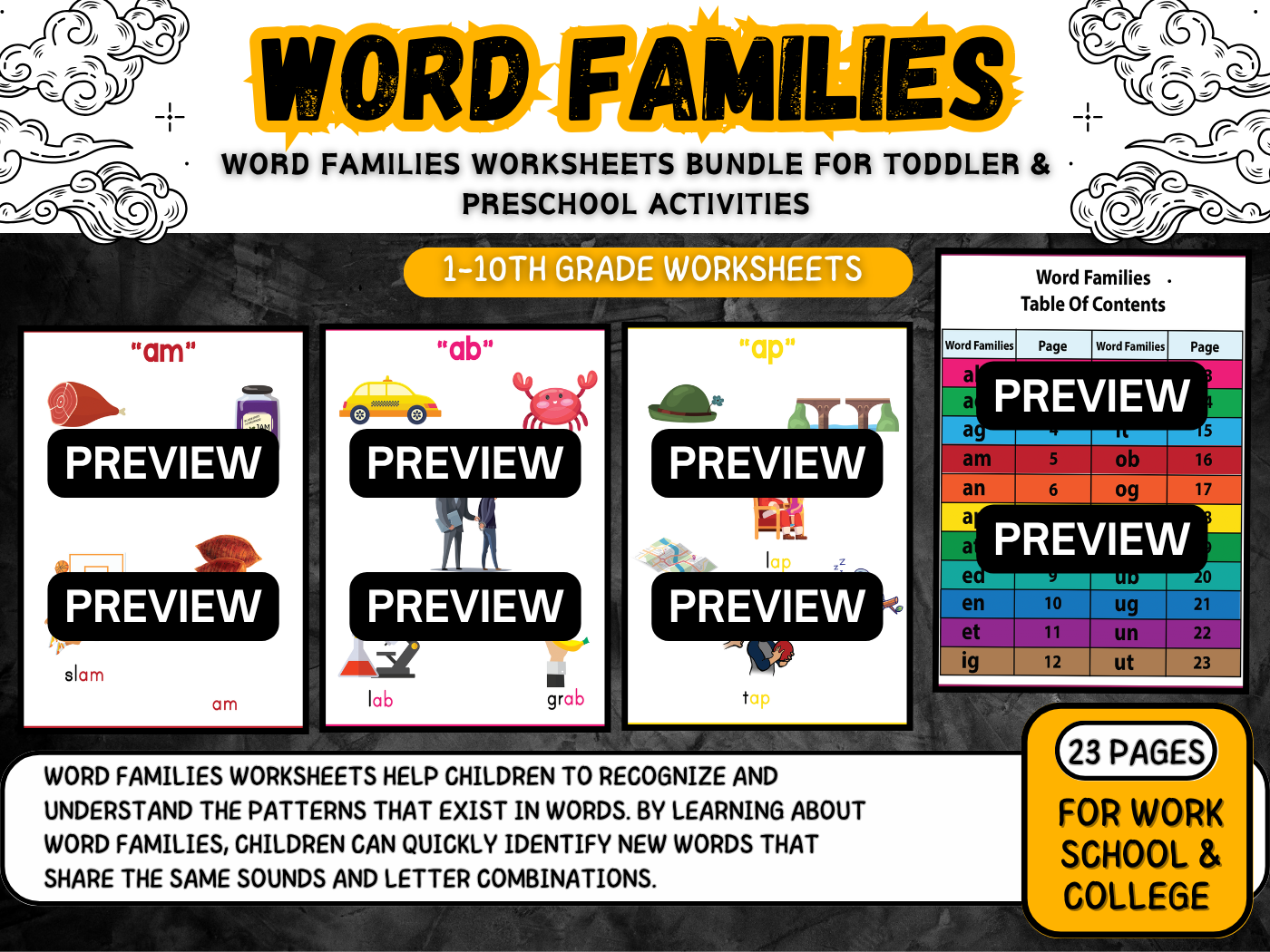 Word Families Worksheets back to school activity for kids | Teaching ...