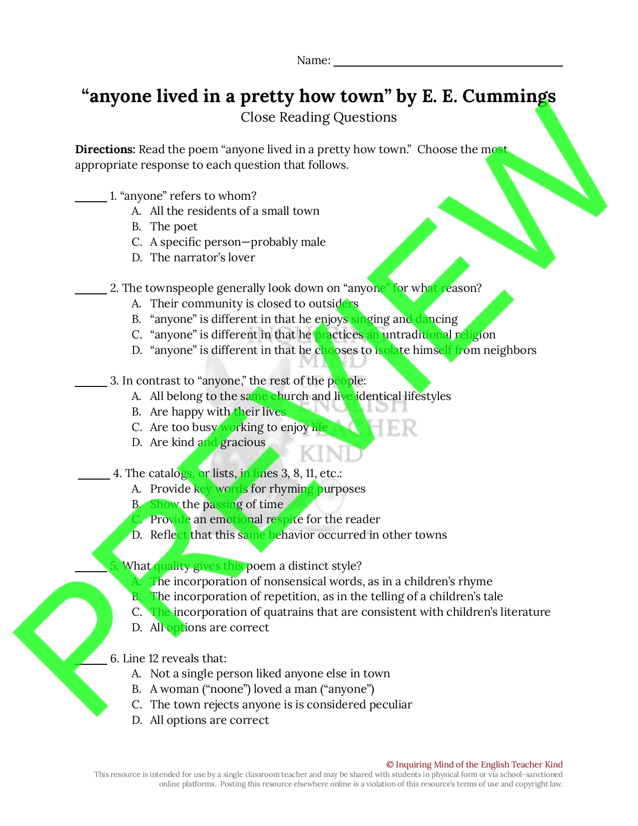 "anyone lived in a pretty how town" by E.E. Cummings Close Reading ...