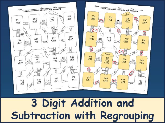 3 Digit Addition and Subtraction with Regrouping Maze | Teaching Resources