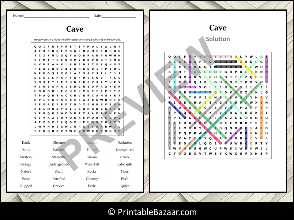 Cave Word Search Puzzle Worksheet Activity | Teaching Resources