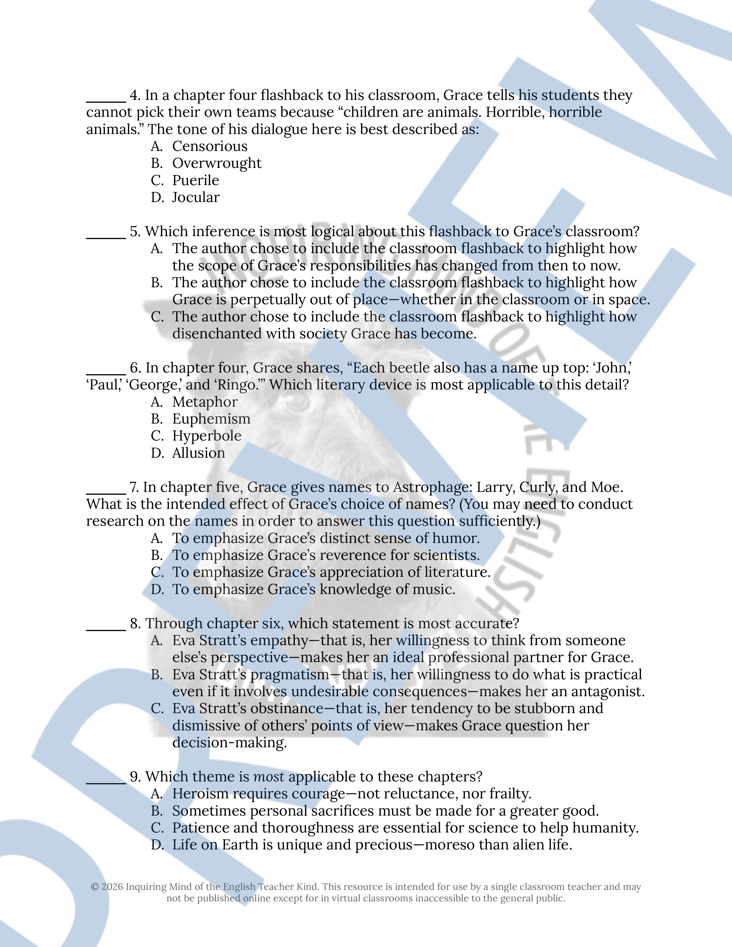 Project Hail Mary by Andy Weir Chapters 4, 5 & 6 Close Reading Analysis ...