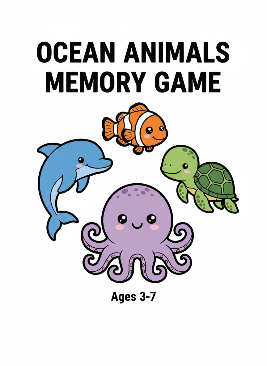 Ocean Animals Memory Matching Game | EYFS & KS1 | Color + B&W ...