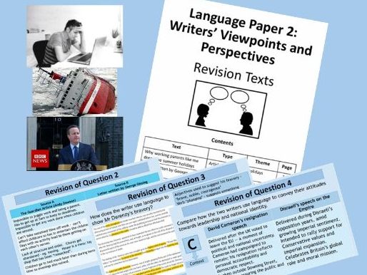 AQA Language Paper 2 Q 1 to 4 revision - Holidays, Sinking Ships & Politics | Teaching Resources
