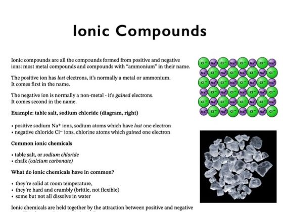 Ionic Bonding Notes And Worksheet Gcse And Intro To A Level Teaching
