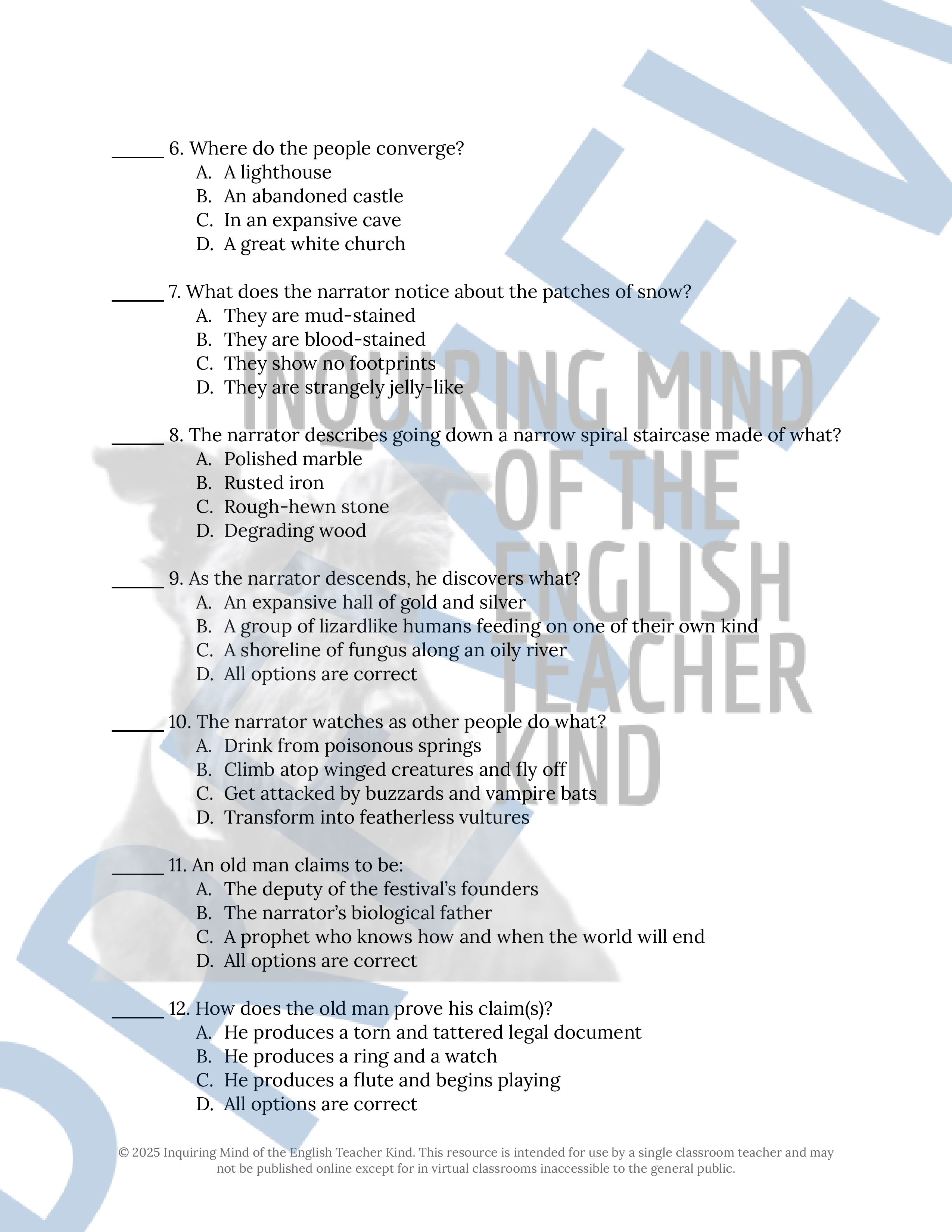 "The Festival" by H.P. Lovecraft Quiz and Answer Key | Horror Story for ...