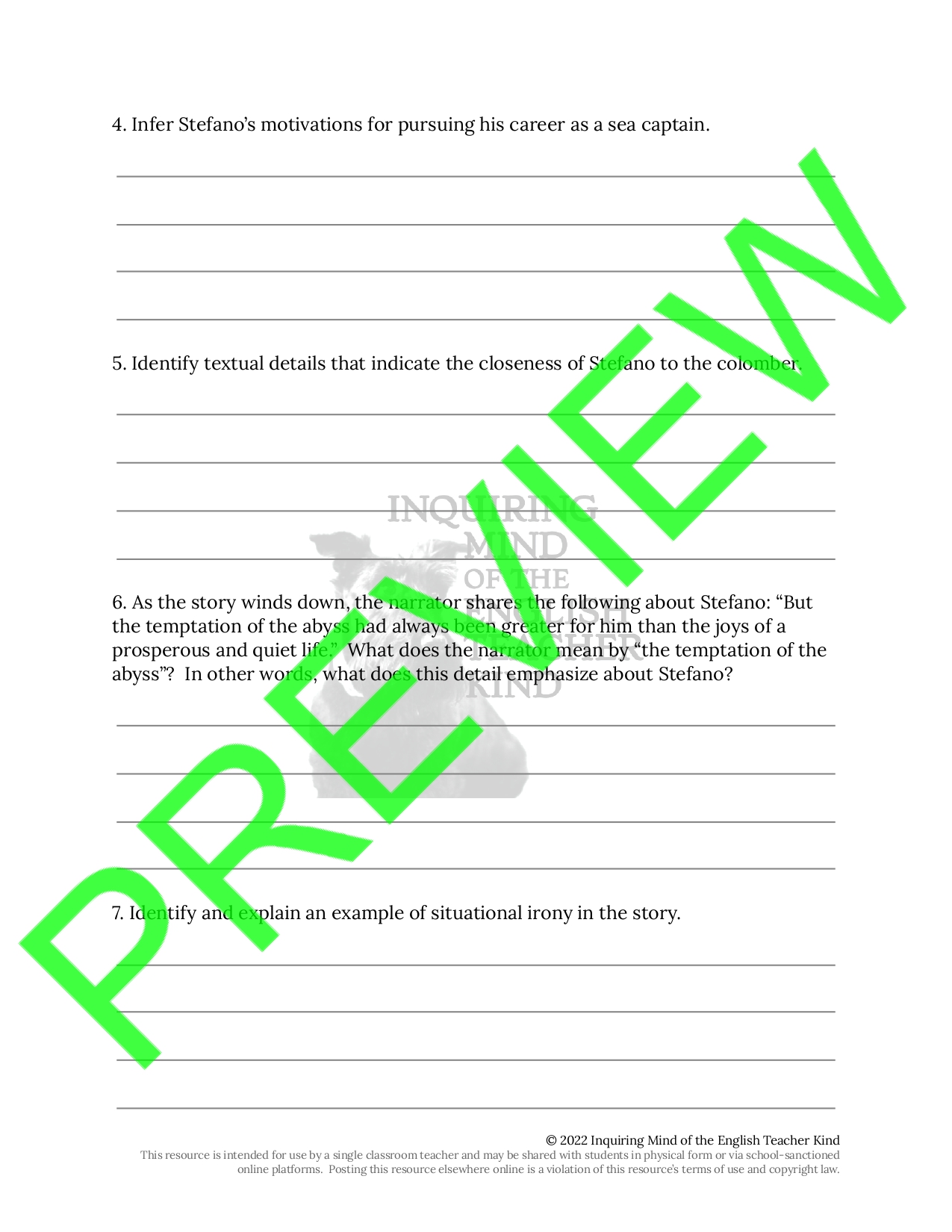 “The Colomber” by Dino Buzzati Close Reading Analysis Worksheet ...