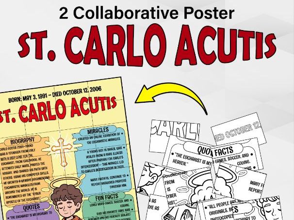St. Carlo Acutis Coloring Poster | Catholic Saints Teamwork & Classroom Activity | Teaching ...