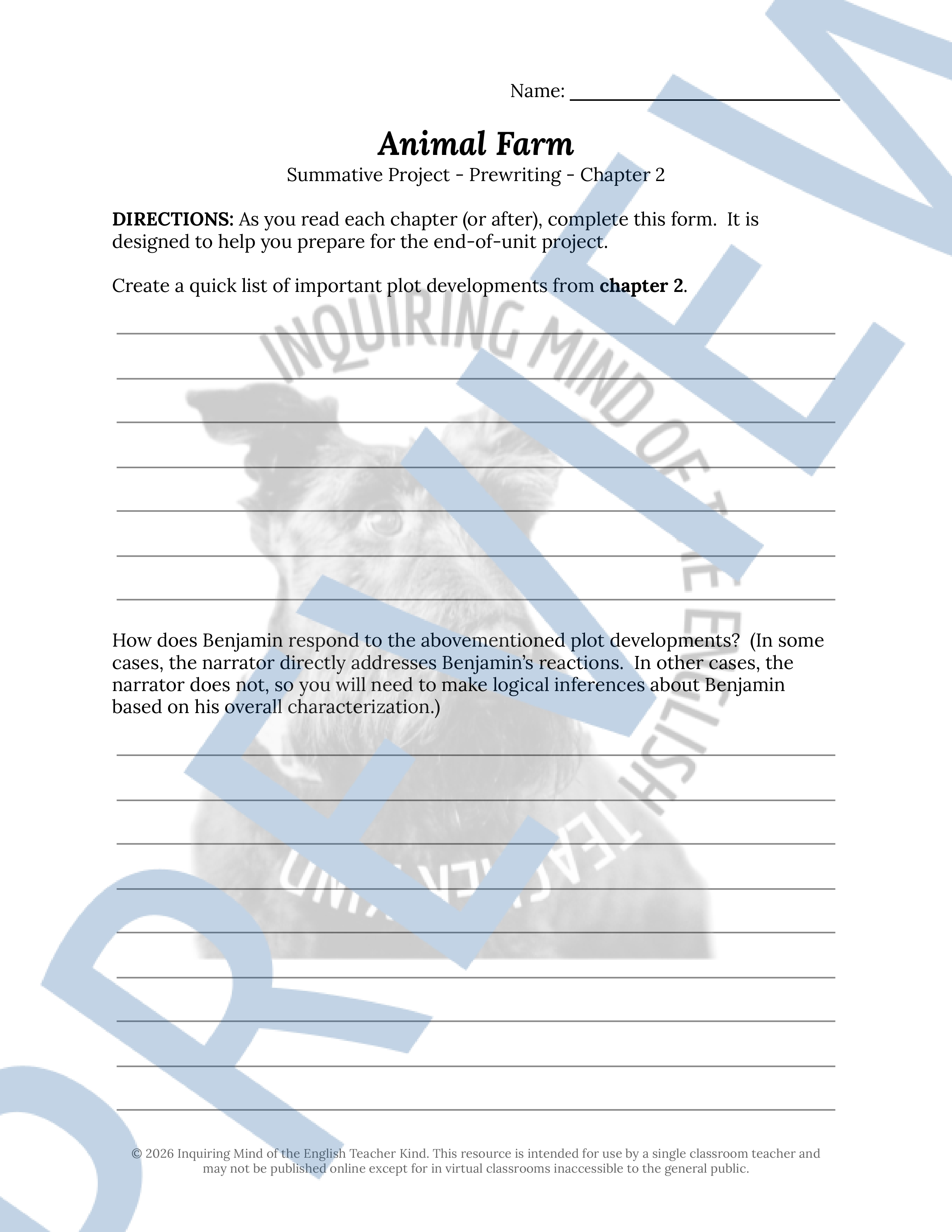 Animal Farm Creative Journal Writing Project | Character Analysis ...