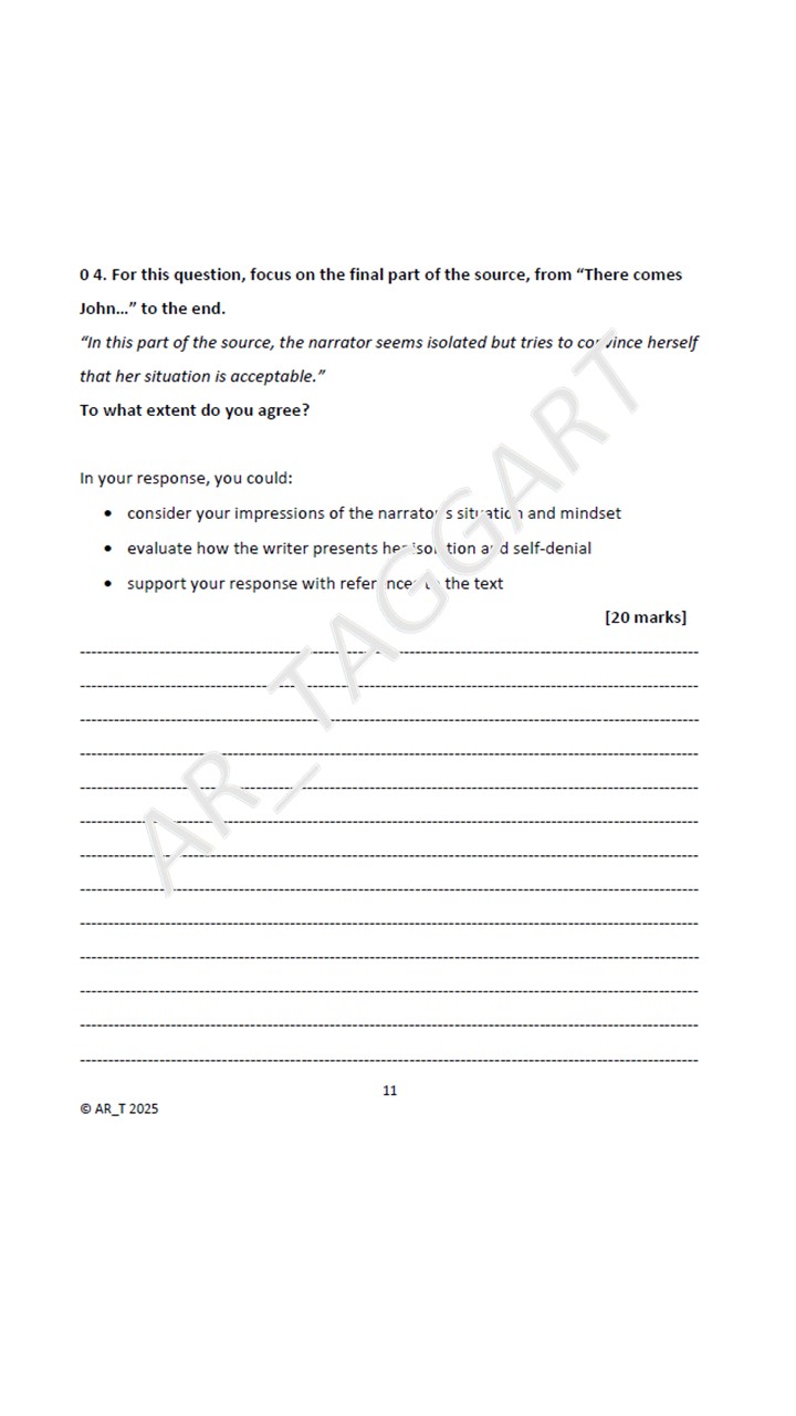 ORIGINAL AQA (2026) GCSE English Language Paper 1 | AO SA Grid | Q4 ...