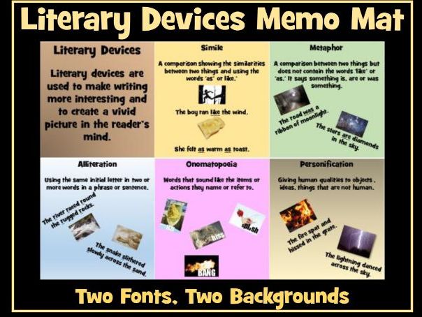 Similes, Metaphors, Personification, Onomatopoeia, Alliteration Memo ...