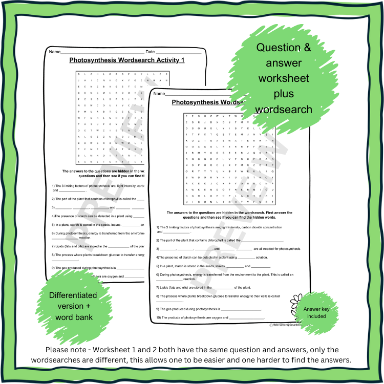 PHOTOSYNTHESIS WORKSHEET AND WORDSEARCH REVIEW ACTIVITY | Teaching ...
