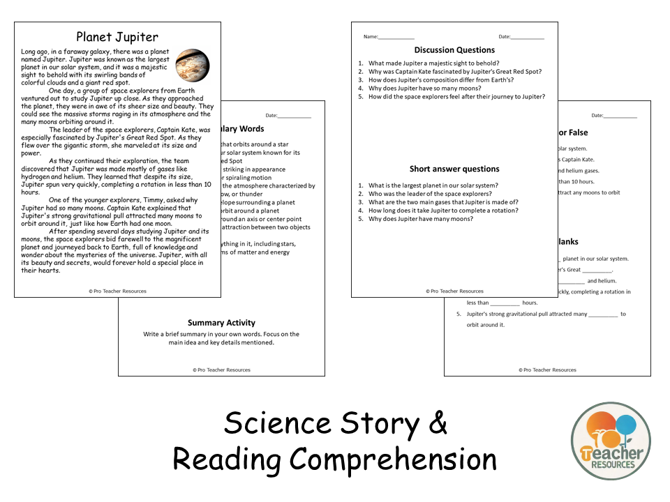 Planet Jupiter Reading Science Story Comprehension Questions Worksheet ...