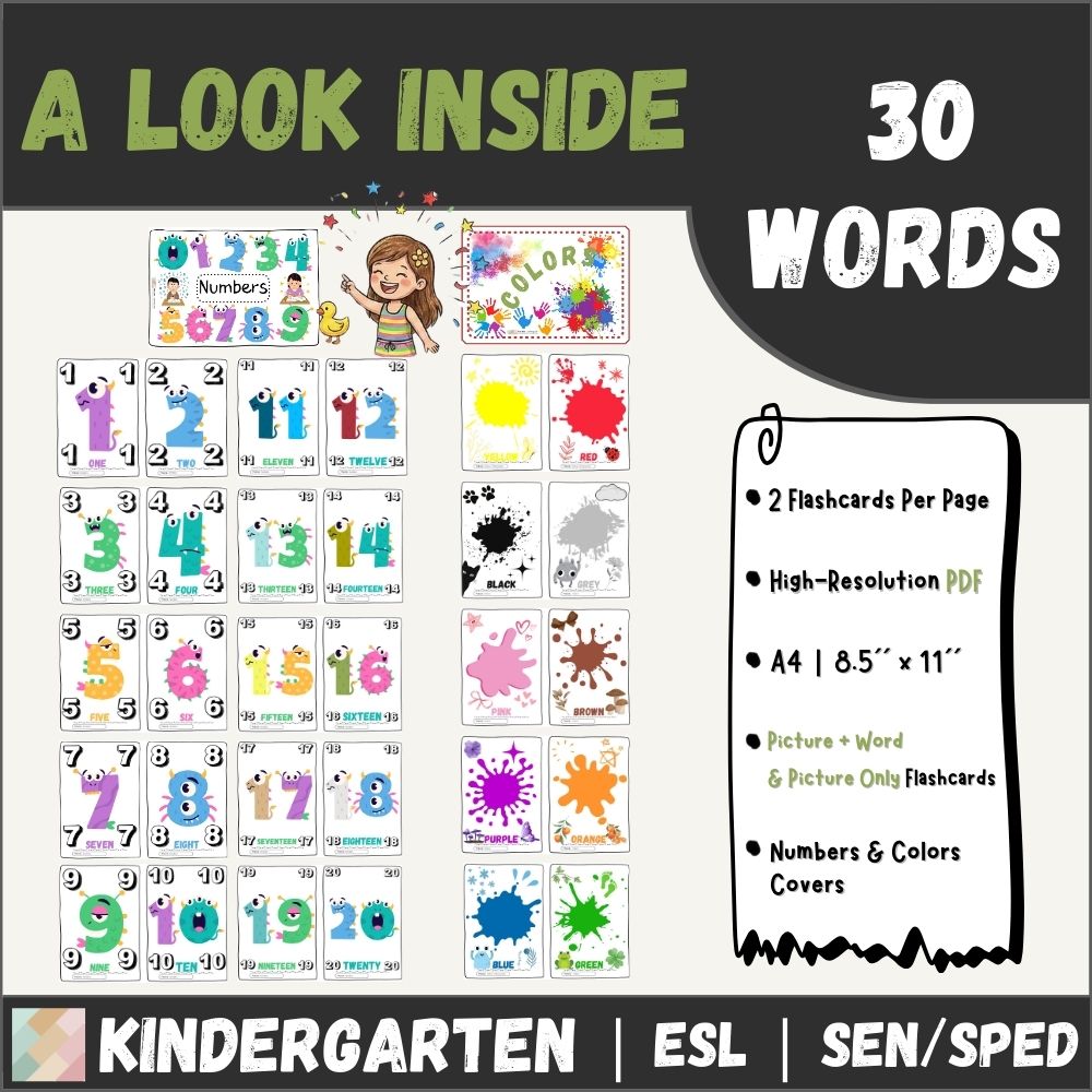 Numbers & Colors Flashcards for Kindergarten | ESL Math & Color ...