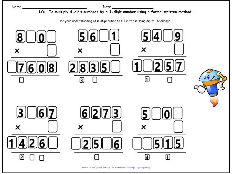 Multiply 4 digits By 1 digit Y5 Multiplication Free Taster Teaching 