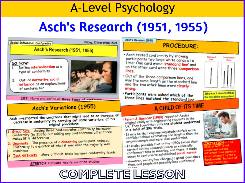 A-Level Psychology - ASCH'S RESEARCH [1951, 1955] (Year 1 Social ...