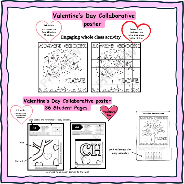 VALENTINES DAY COLLABORATIVE POSTER - CLASSROOM DISPLAY POSTER ...