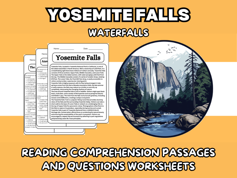 Yosemite Falls - Waterfalls Reading Comprehension Passages and ...