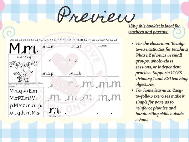 Pre-Cursive m,d,g,o,c,k Phase 2 Phonics Booklet 2 | Teaching Resources