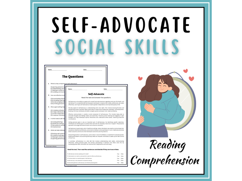 Self-Advocate - Reading Comprehension Passages & Questions Worksheets ...