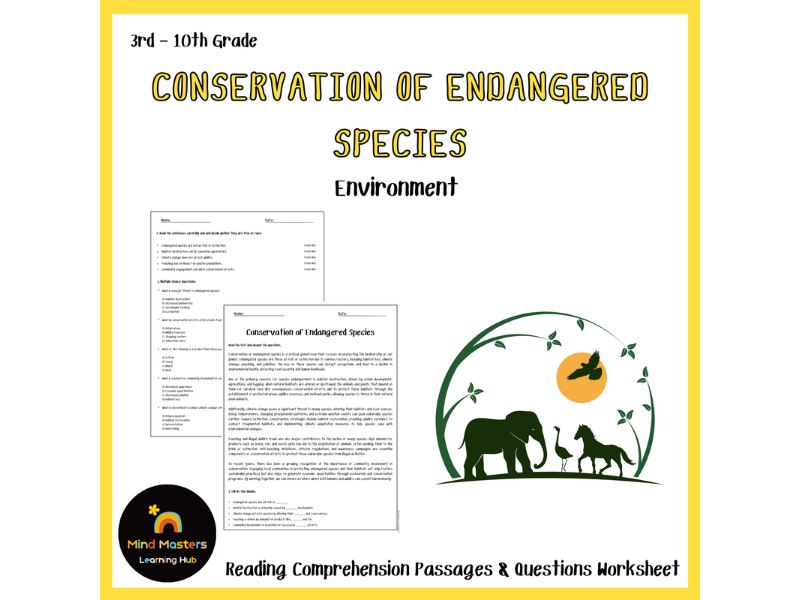 Conservation of Endangered Species Reading Comprehension Passages ...