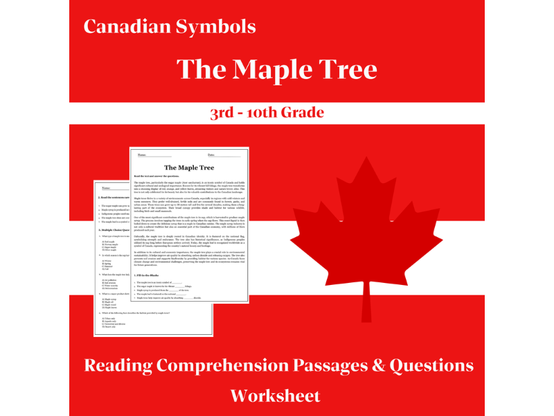 The Maple Tree - Canadian Symbols Reading Comprehension Passages ...