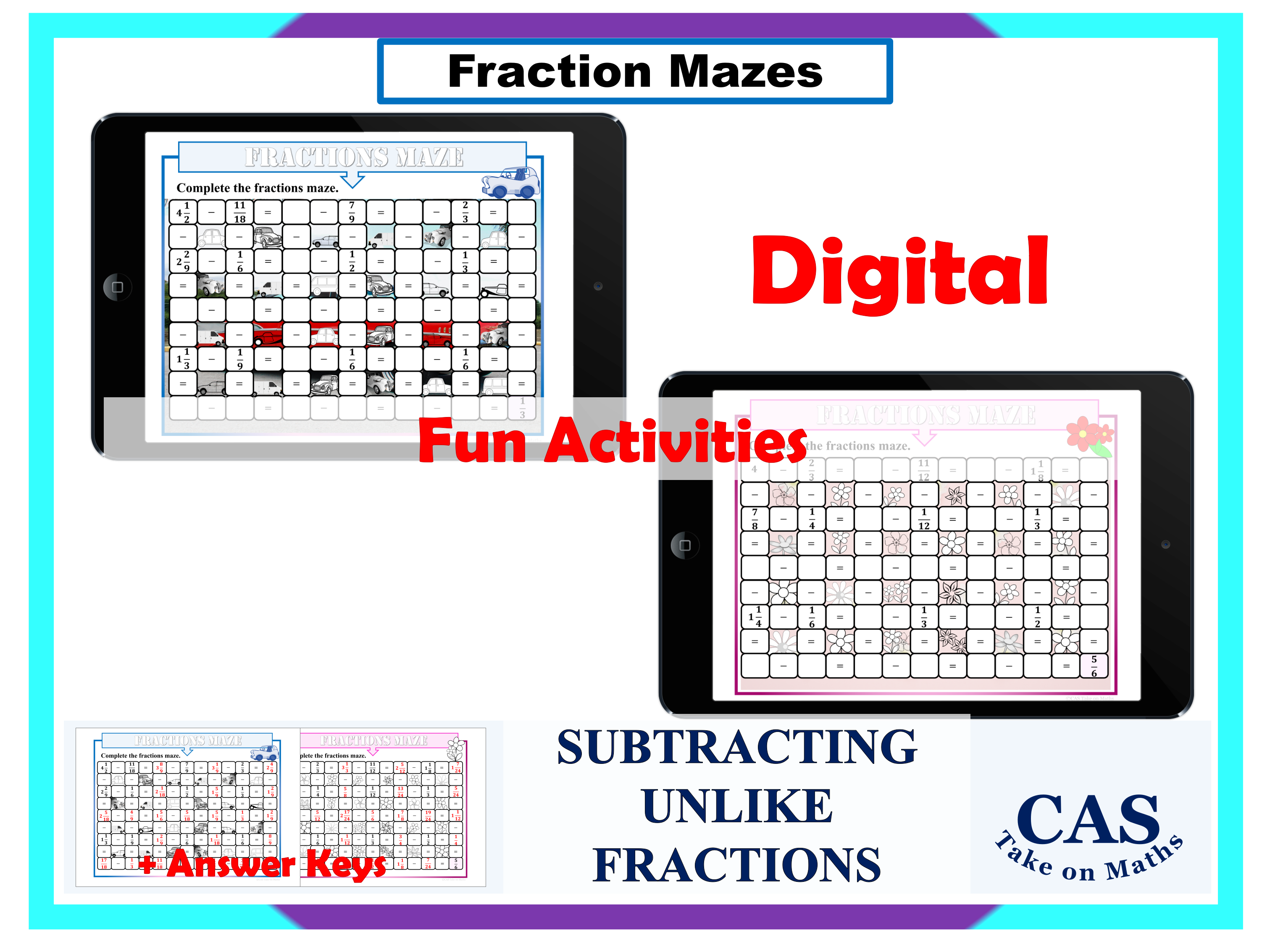 KS2 & KS3 Subtracting Unlike Fractions Mazes – Fun Maths Activity ...
