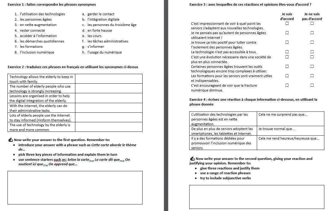 AQA A Level French stimulus card worksheet - Le numérique au service ...