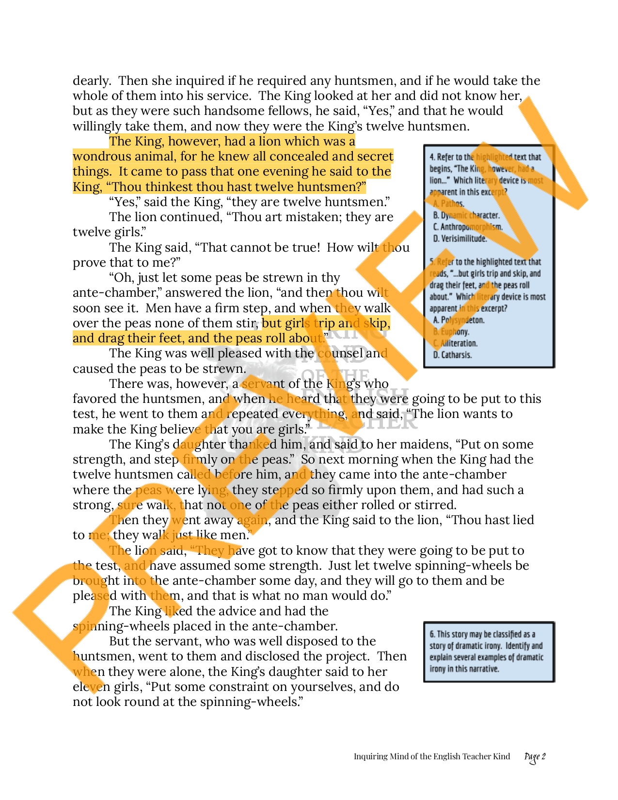 “The Twelve Huntsmen” by the Brothers Grimm Close Reading Worksheet ...