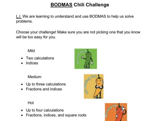 BODMAS Chili Challenge | Teaching Resources
