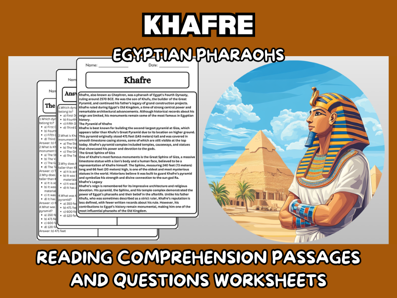 Khafre - Egyptian Pharaohs Reading Comprehension Passages and Questions ...
