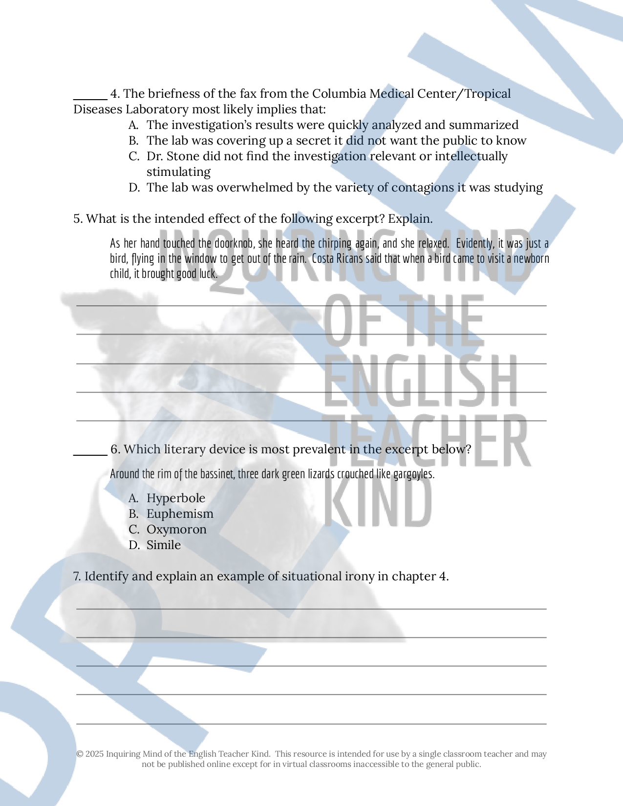 Jurassic Park by Michael Crichton Chapter 4 Close Reading Analysis Worksheet (First Iteration ...