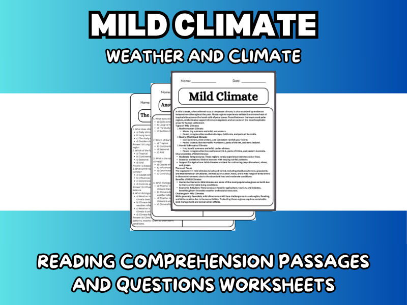 Mild Climate - Weather and Climate Reading Comprehension Passages ...