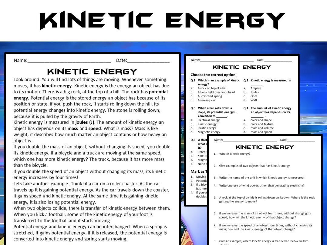 Kinetic Energy Reading Comprehension Passage And Questions PDF