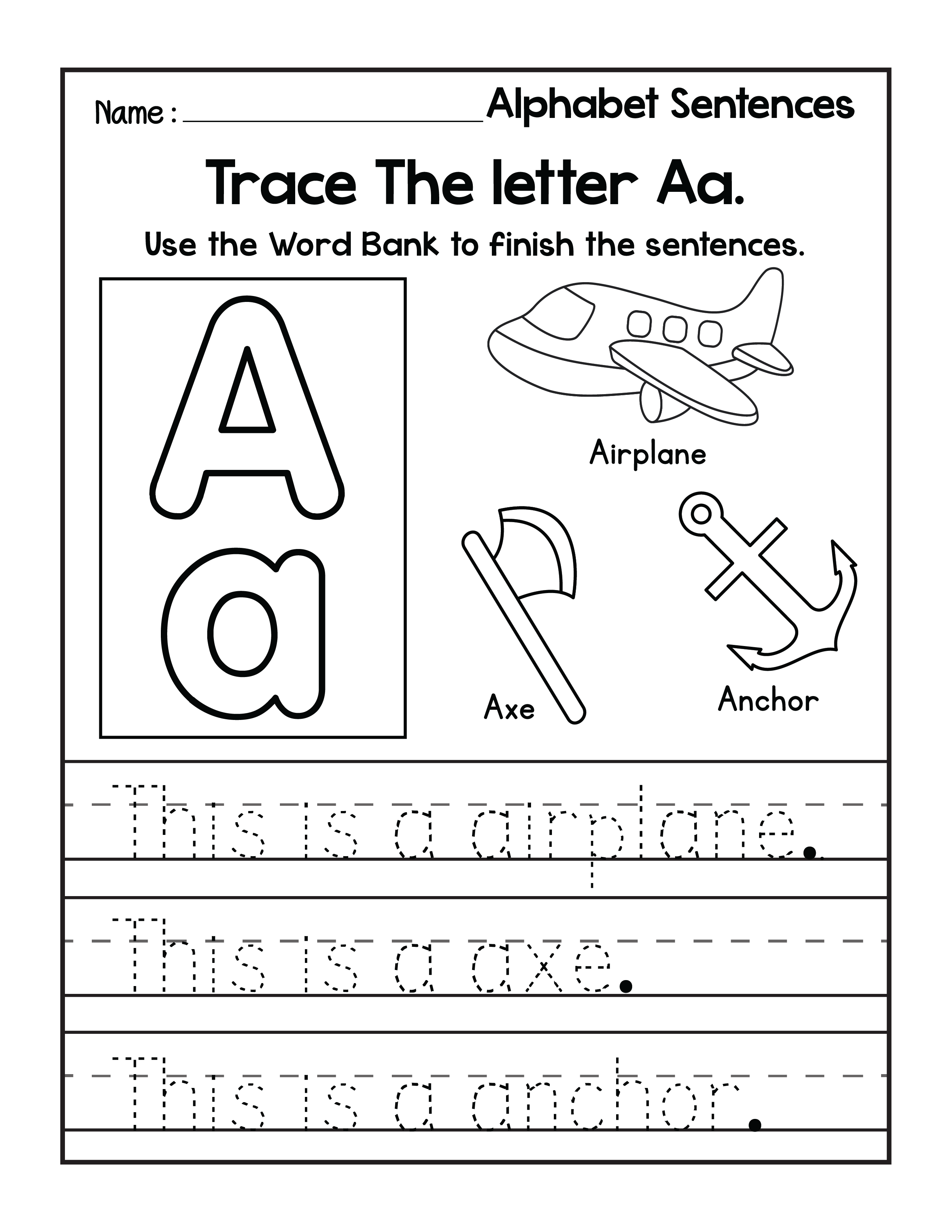 I Can Write Alphabet Sentences Worksheets - Beginner Alphabet Exercises ...