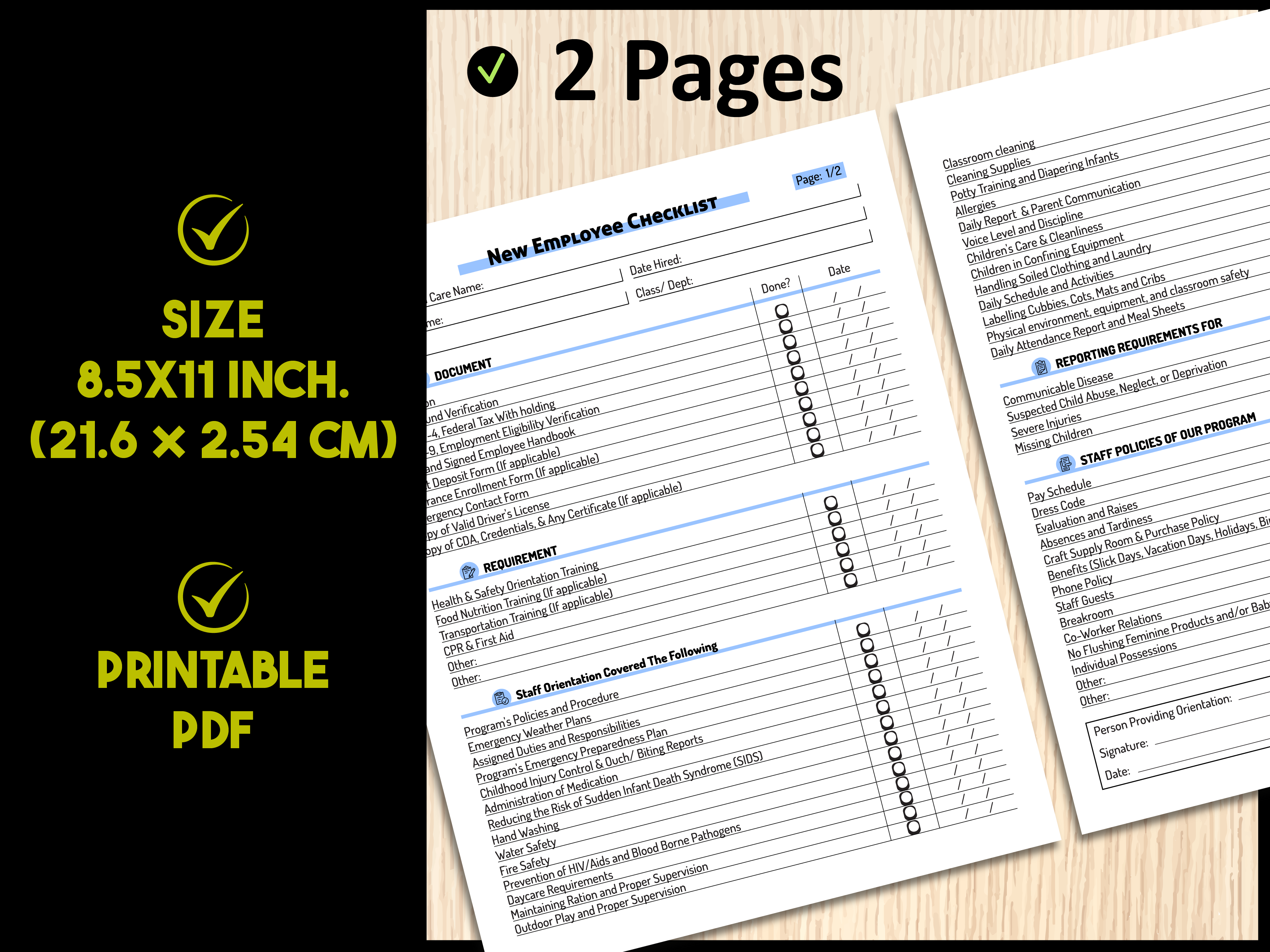 Employee Orientation Checklist For Daycare | New Hire Form for ...