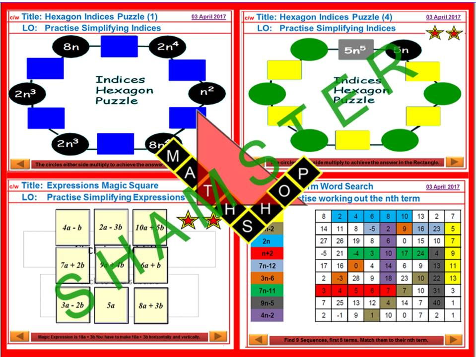 Indices Fun Maths Activities Bundle Teaching Resources