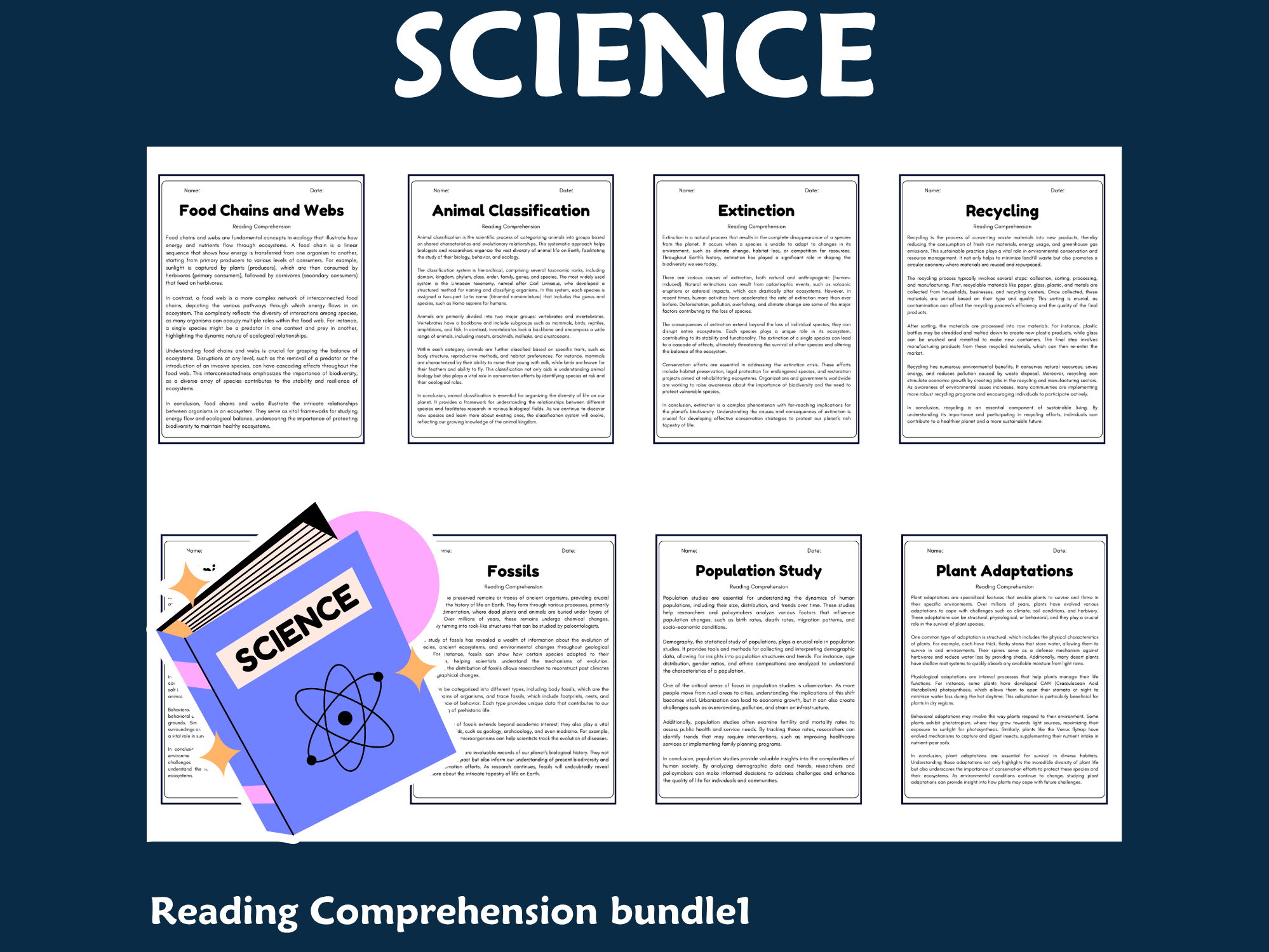 Science : Reading Comprehension Passages & Questions Worksheets Bundle1 ...
